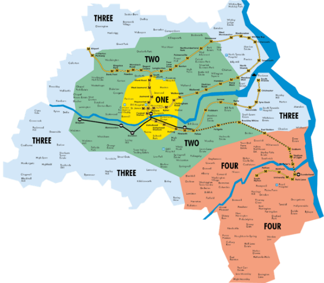 Network One zones simplified from 19 May 2024 - Go North East
