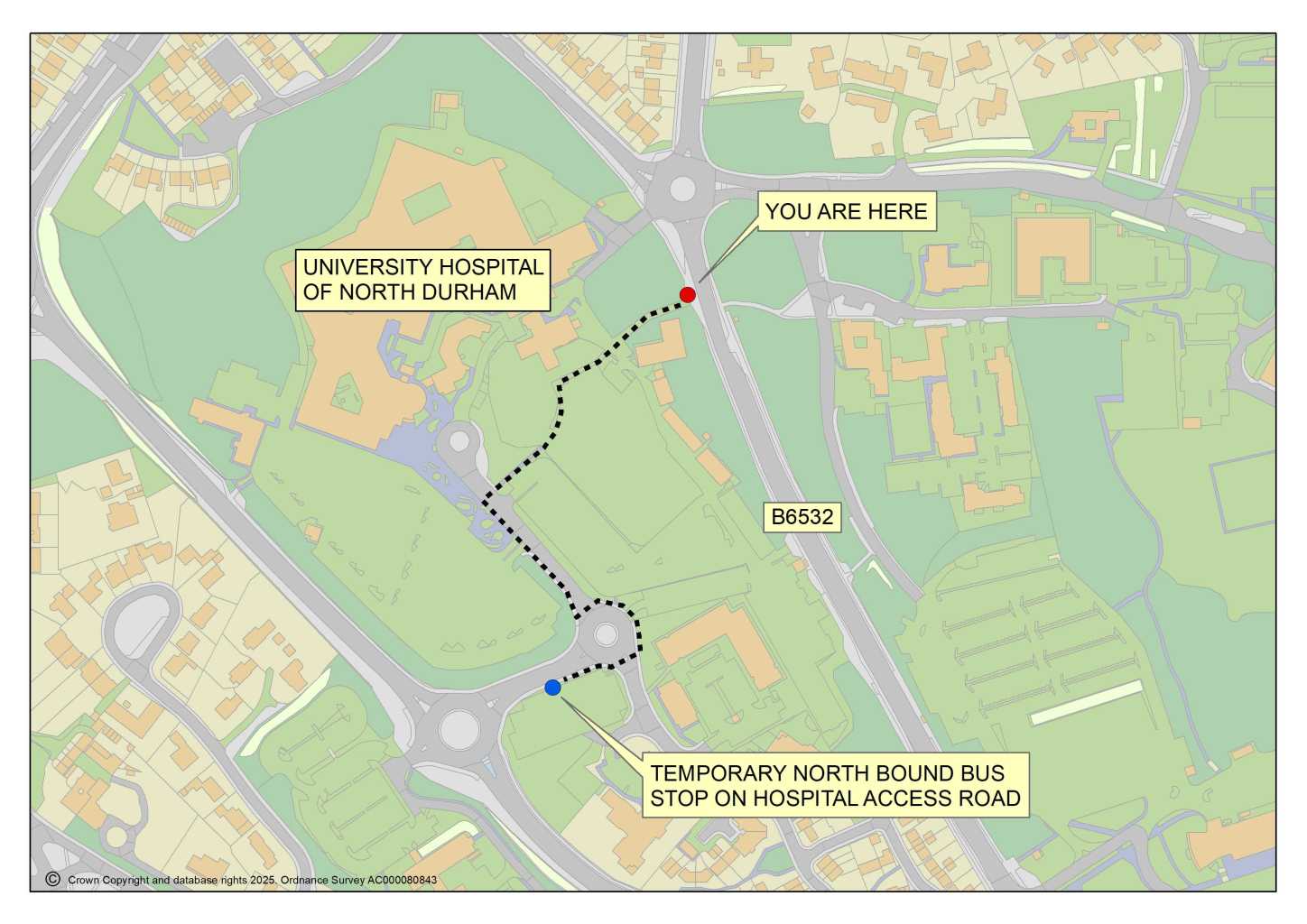 Temporary bus stop - University Hospital of North Durham - Go North East